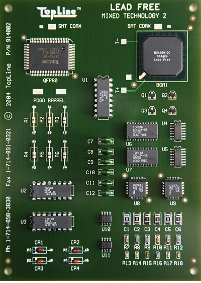 TopLine Mixed Technology 2 Kit. Top side has BGA, QFP, SOIC, SOLJ, SOJ ...